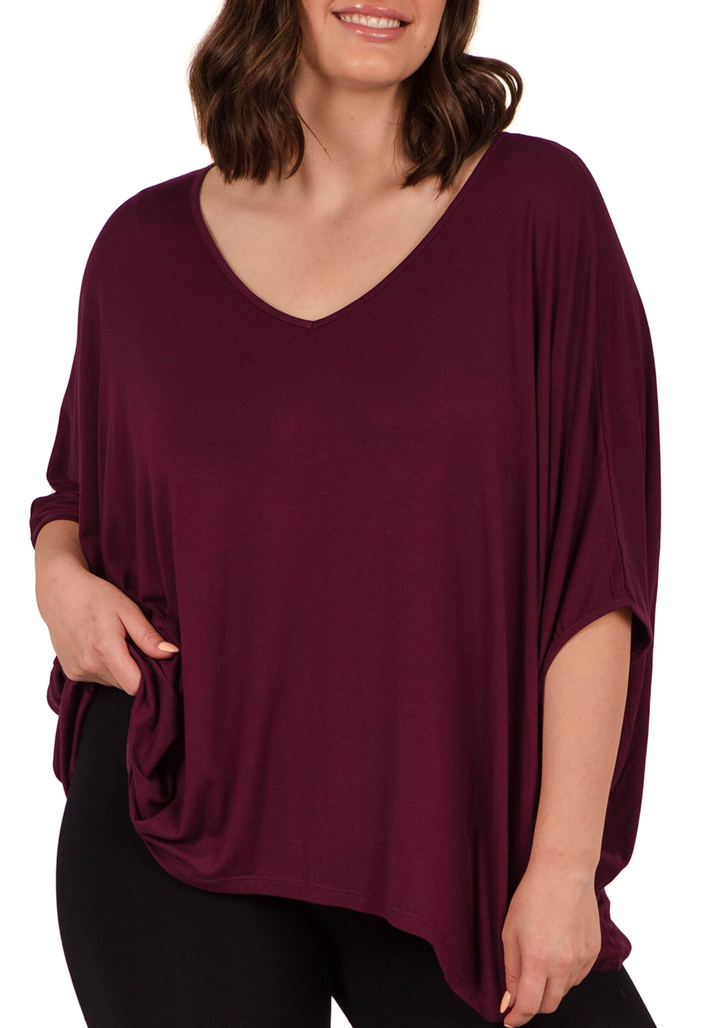 Bamboo V Neck Draped Short Sleeve Top | B Free Australia